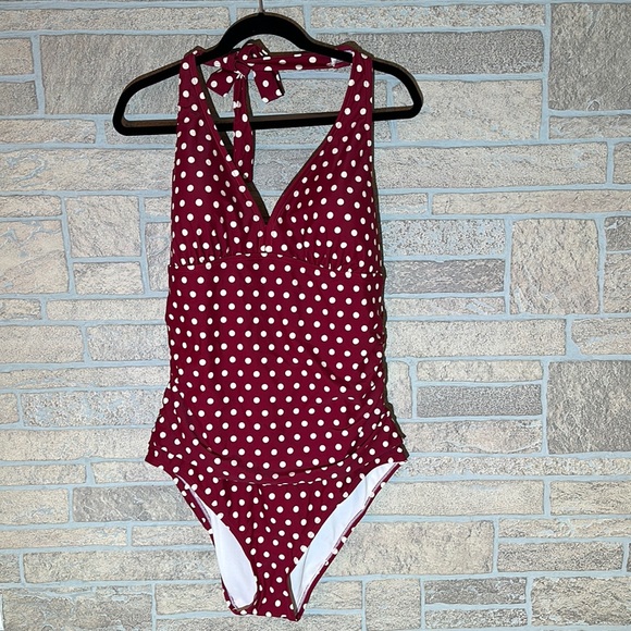 Adore Me | Swim | Nwt Adore Me Red Cream Polka Dot Retro One Piece Plus ...